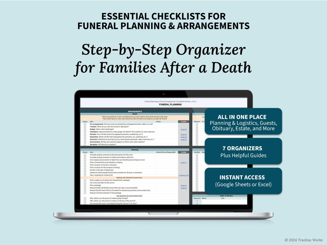 Funeral Planner Spreadsheet Funeral Program Invite Checklist Estate ...