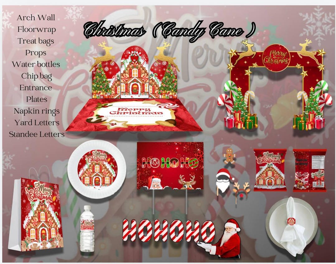 Customizable CANDY CANE Theme Party Templates Editable Canva Digital ...