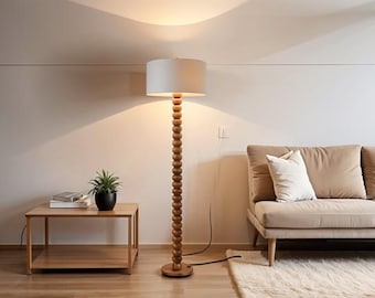 Mid-century Floor Lamp, Vintage Living Room Walnut Floor Lamp, Retro ...