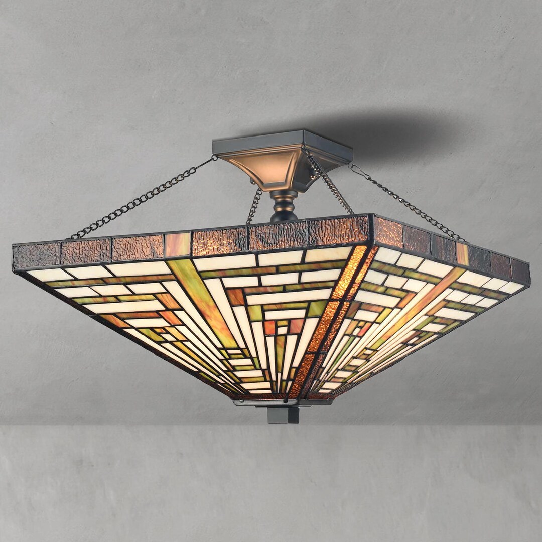Messina Tiffany Semi Flush Mount Light With Stained Glass Ceiling Light ...