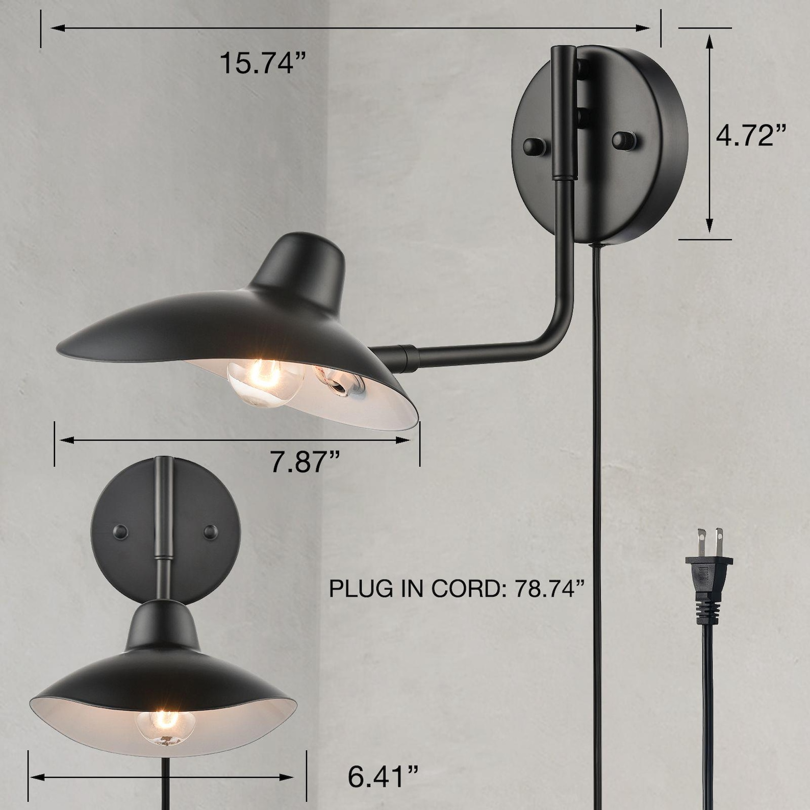 Lobos Modern Black Swing Arm Wall Sconce Plug-in or Hardwired Set of 2 ...