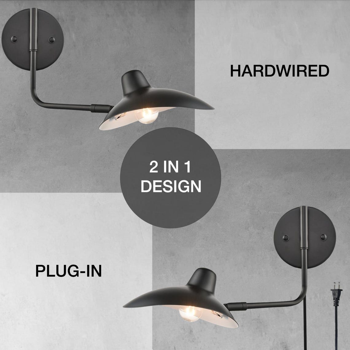 Lobos Modern Black Swing Arm Wall Sconce Plug-in or Hardwired Set of 2 ...