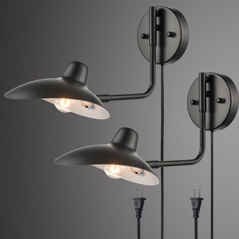 Lobos Modern Black Swing Arm Wall Sconce Plug-in or Hardwired Set of 2 ...