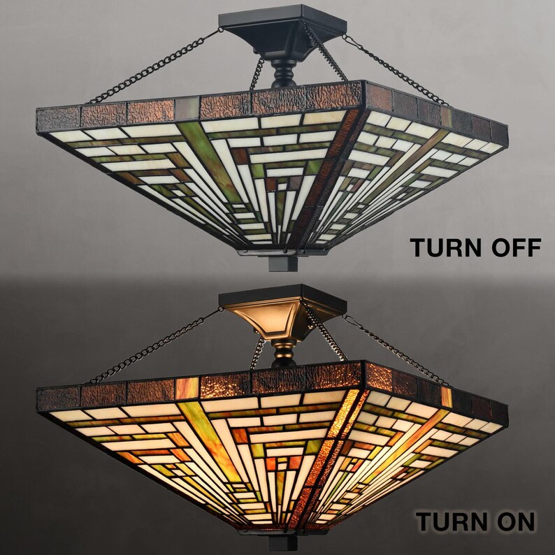 Messina Tiffany Semi Flush Mount Light With Stained Glass Ceiling Light ...
