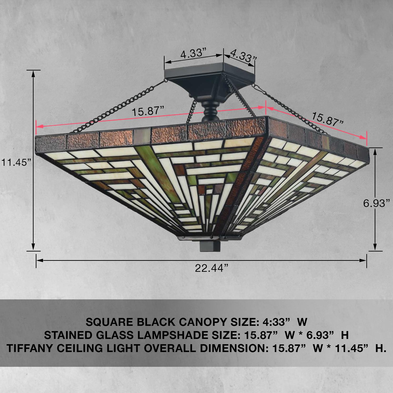 Messina Tiffany Semi Flush Mount Light With Stained Glass Ceiling Light ...