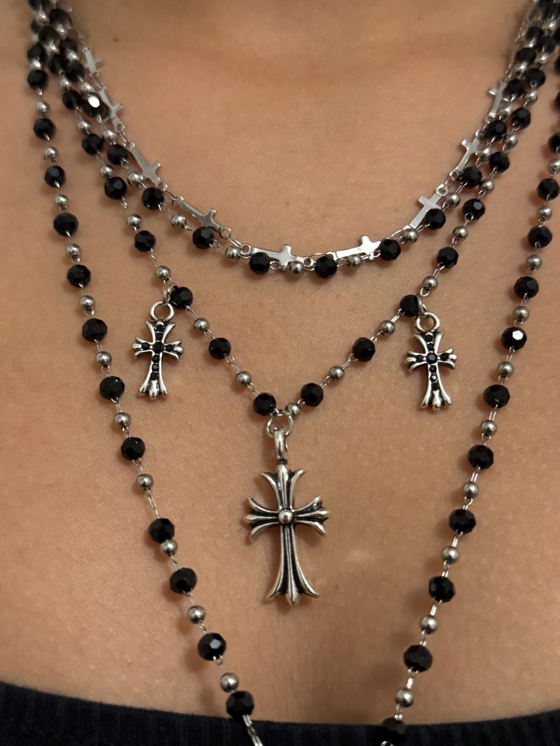 CH Gothic Style Y2K Punk Cross Charm Necklace Chrome Silver Choke Chain ...