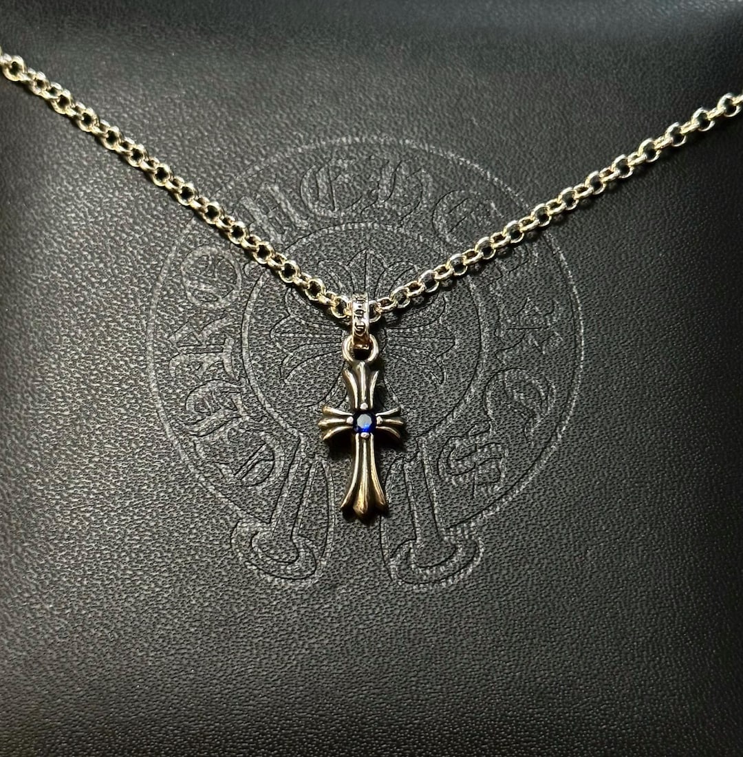 CH Gothic Style Y2K .925 Silver Blue Diamond Topaz Birthstone Cross ...