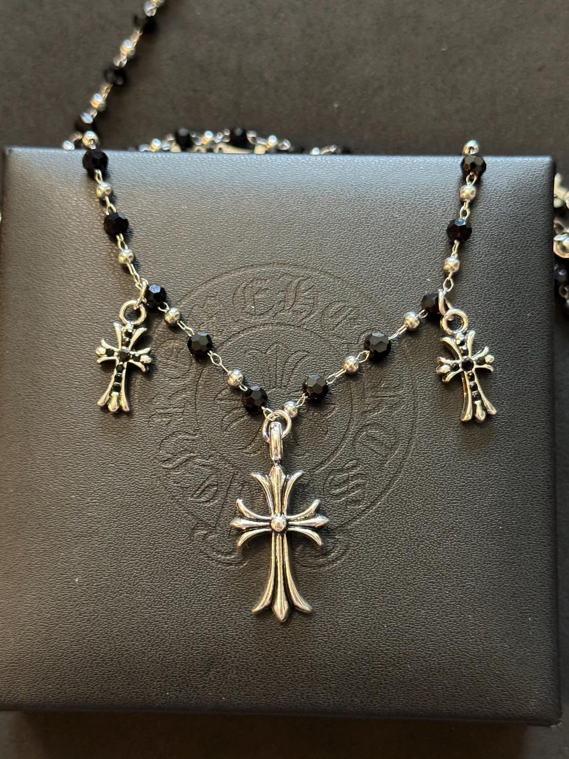 CH Gothic Style Y2K Punk Cross Charm Necklace Chrome Silver Choke Chain ...