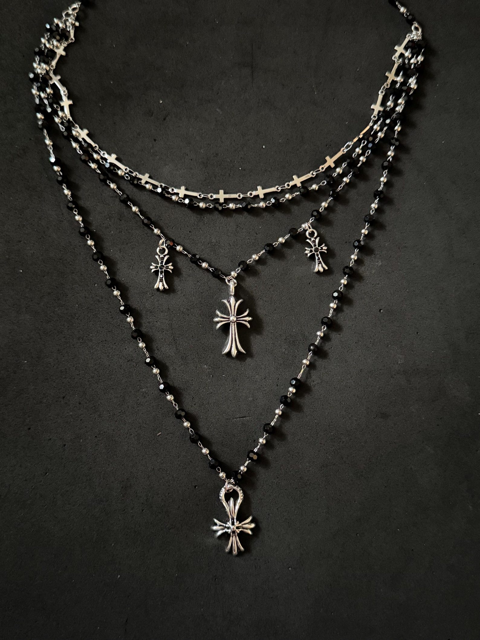 CH Gothic Style Y2K Punk Cross Charm Necklace Chrome Silver Choke Chain ...