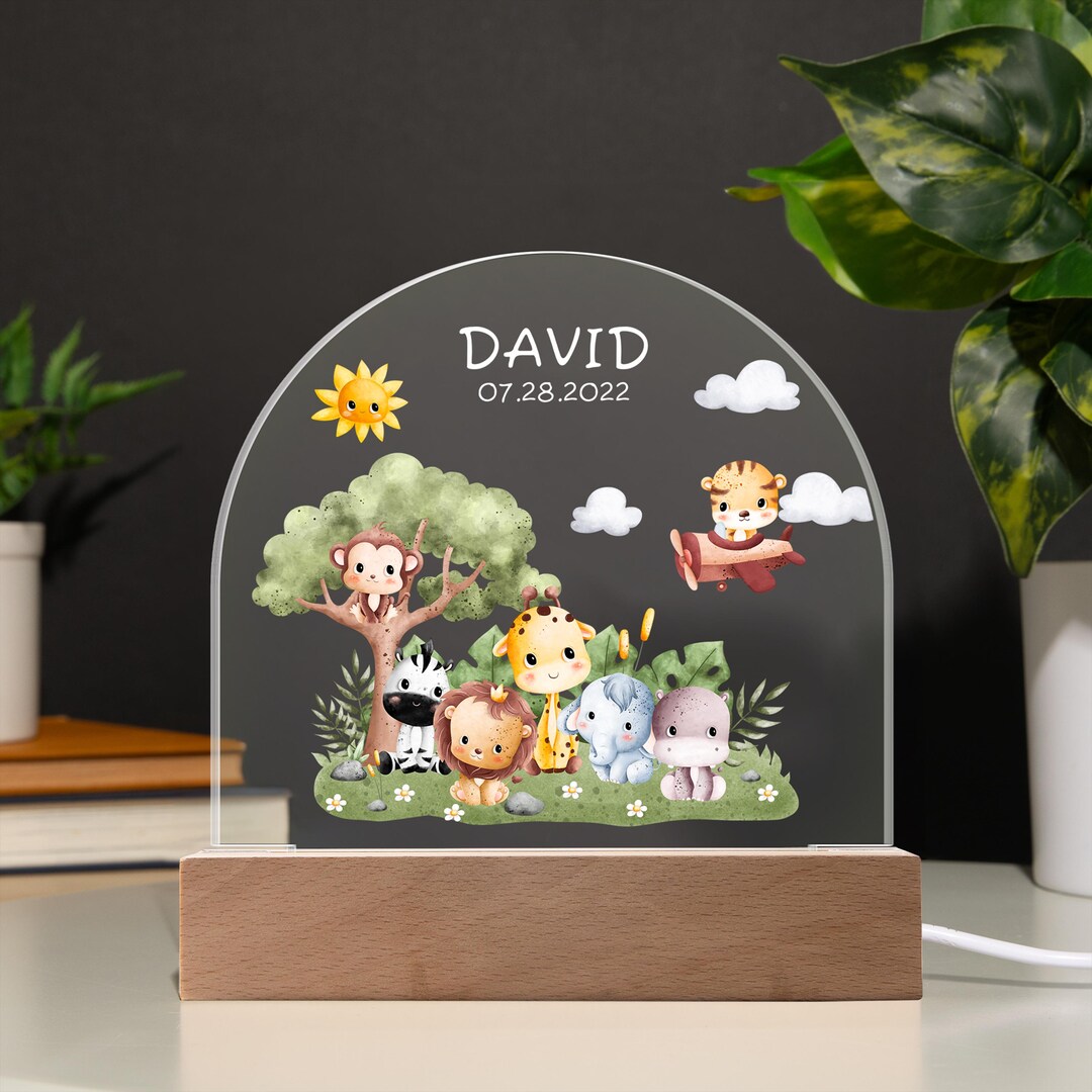 Personalised LED Safari Animal Lamp - Kids Night Light Gift - Safari ...