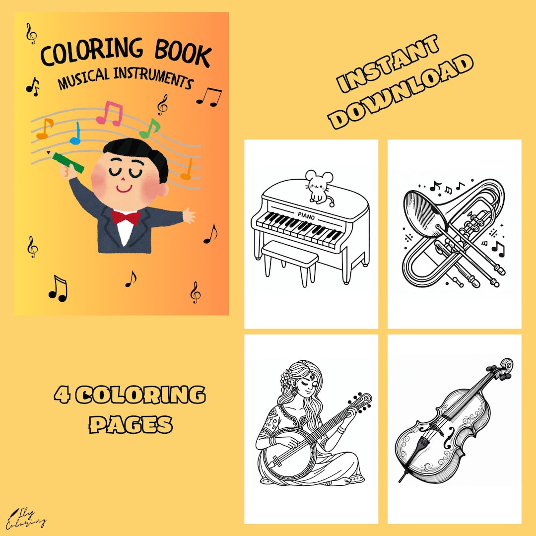 Musical Instrument Coloring, Kids Music Coloring, Printable Instrument ...