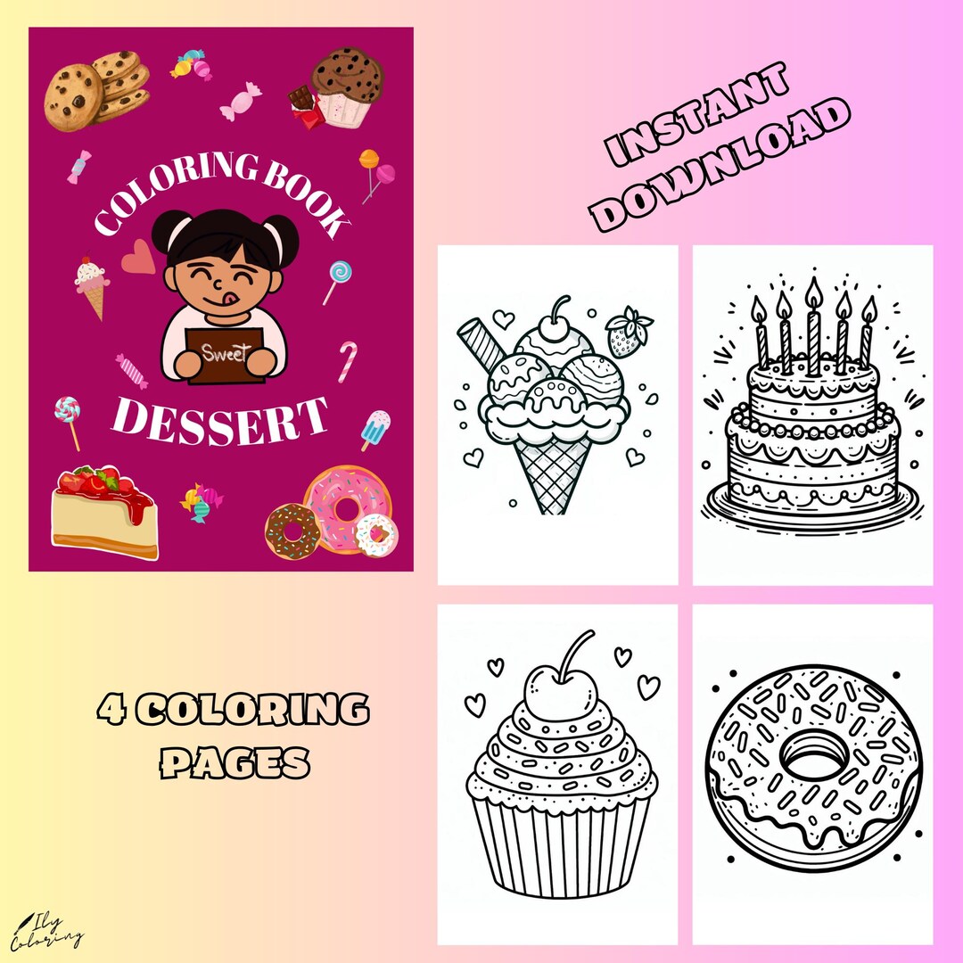 Desserts Coloring Book Pages for Kids, Food Coloring Book, Coloring ...