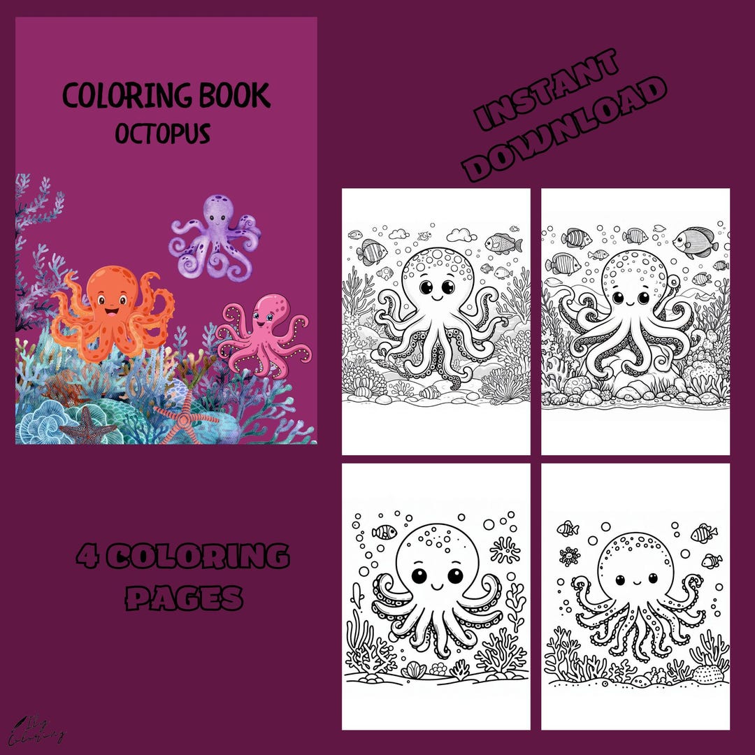 Octapus Coloring Page, Toddler Sea Life, Digital Coloring Octapus ...