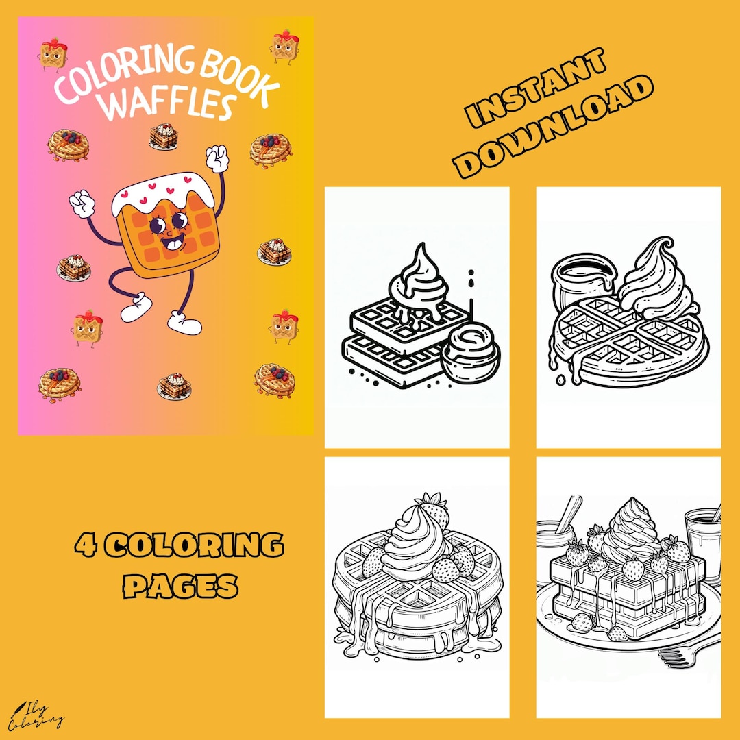 Waffles Coloring Book, Dessert Coloring Page, Waffle Day Coloring, Food ...