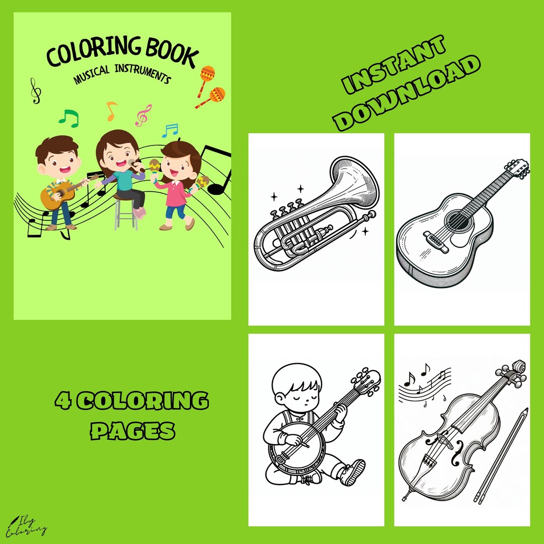 Musical Instrument Coloring, Printable Instrument Art, Music Activity ...
