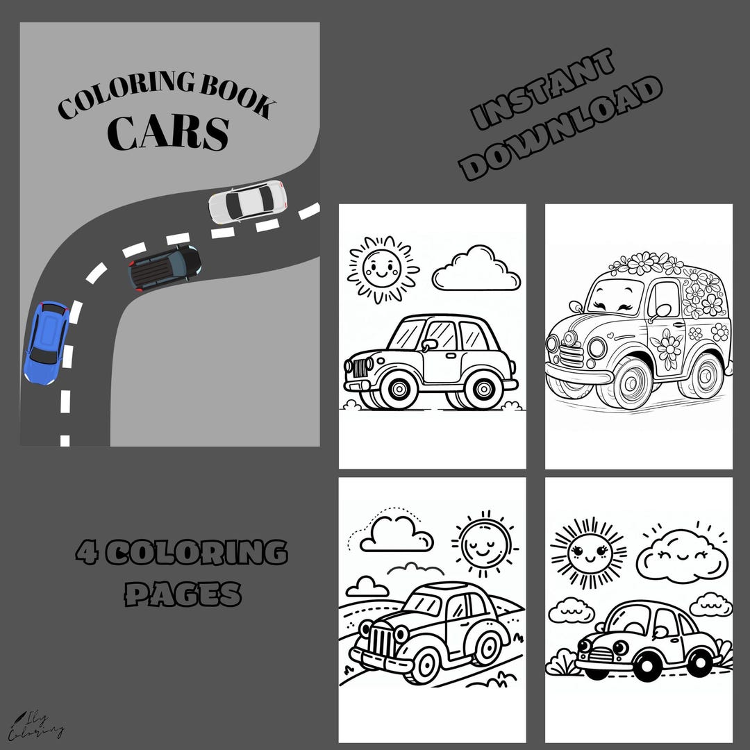 Cars Coloring Book, Car Themed Coloring Book, Car Coloring Sheets ...