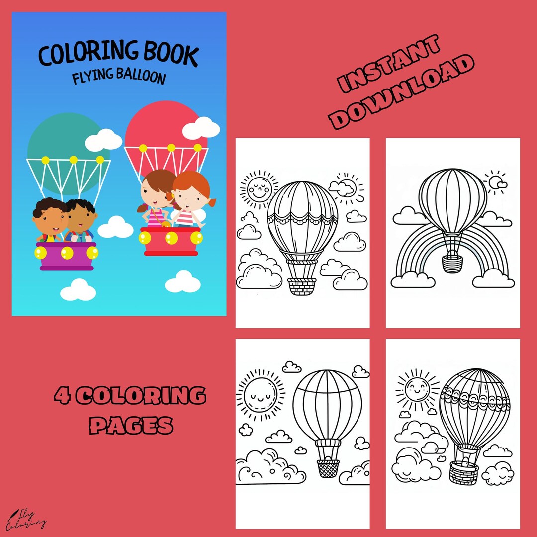 Flying Balloon Coloring Pages, Printable Flying Balloon Book, Hot Air ...