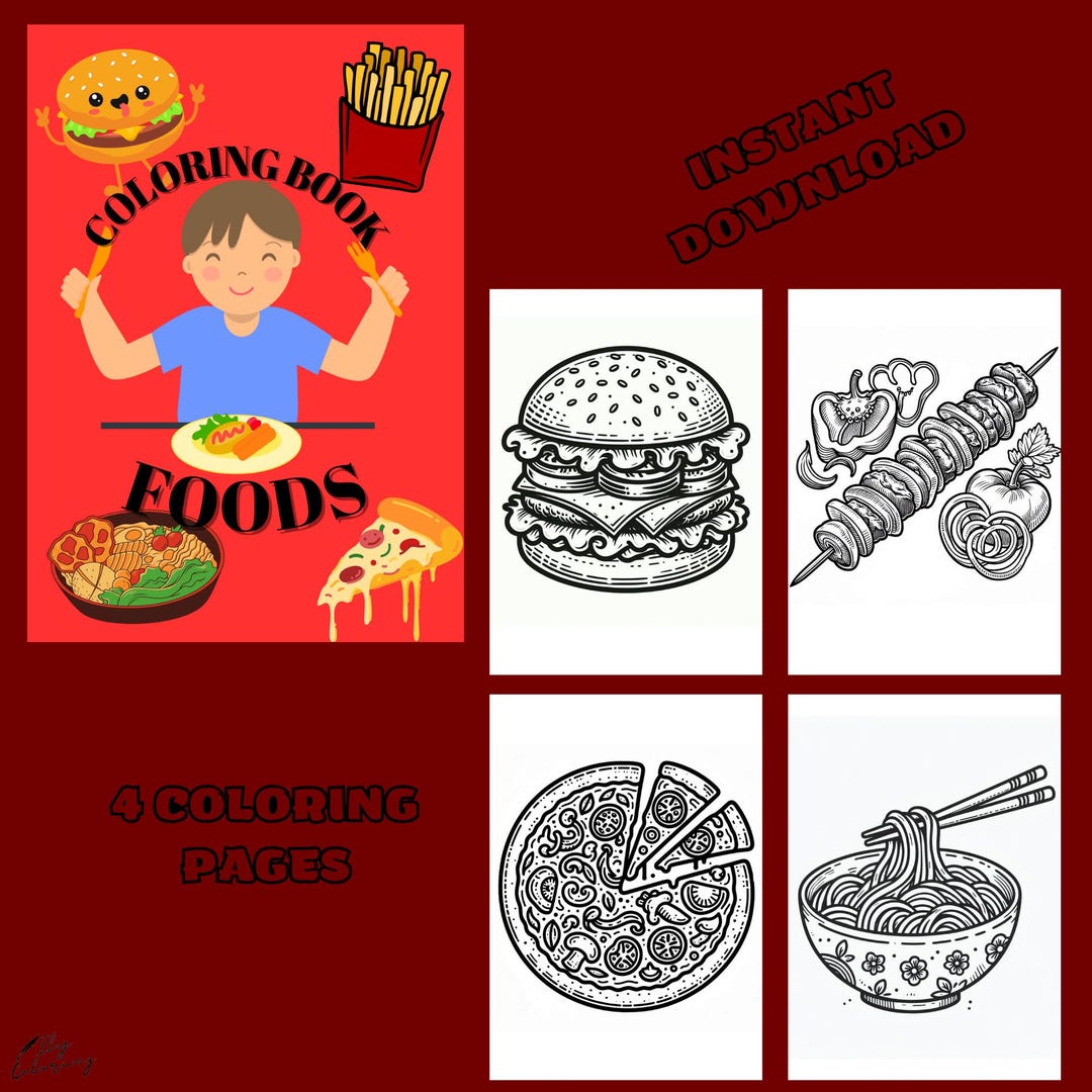 Printable Food Pages, Food Coloring Book, Kawaii Food for Kids, World ...