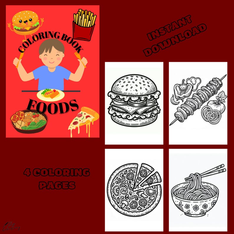Printable Food Pages, Food Coloring Book, Kawaii Food for Kids, World ...