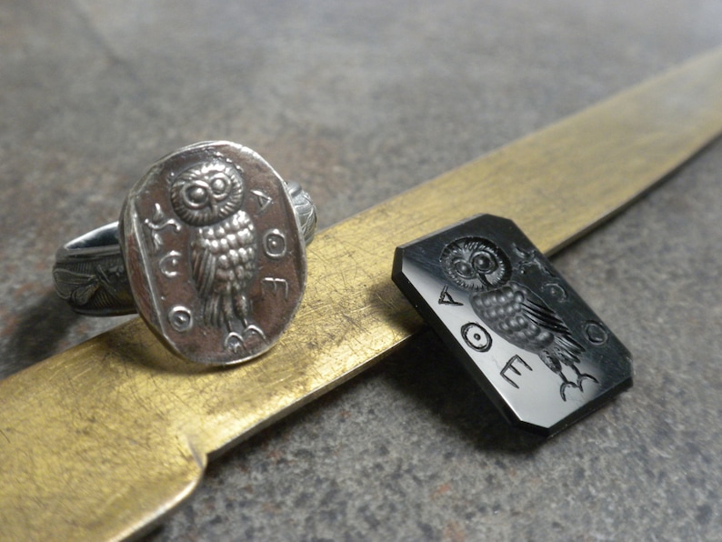 Silver Owl Ring Athenian Owl Alpha Theta Epsilon Signet | Etsy