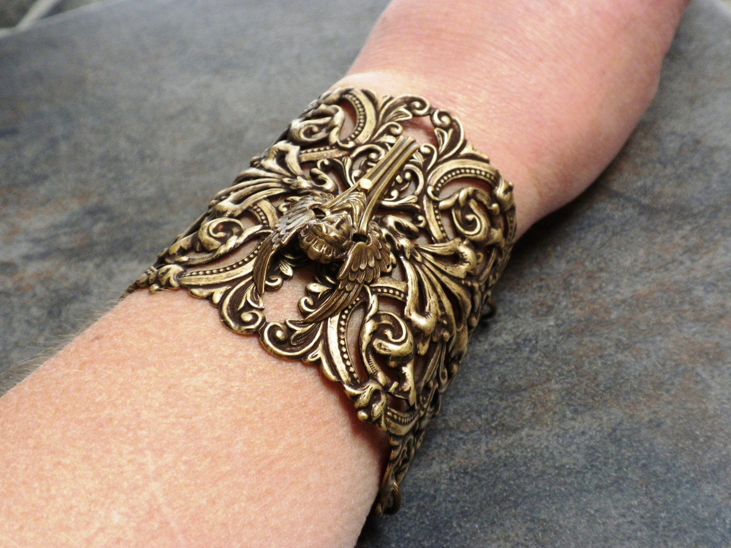 Guardian Angel Bracelet Wide Brass Statement Cuff | Etsy