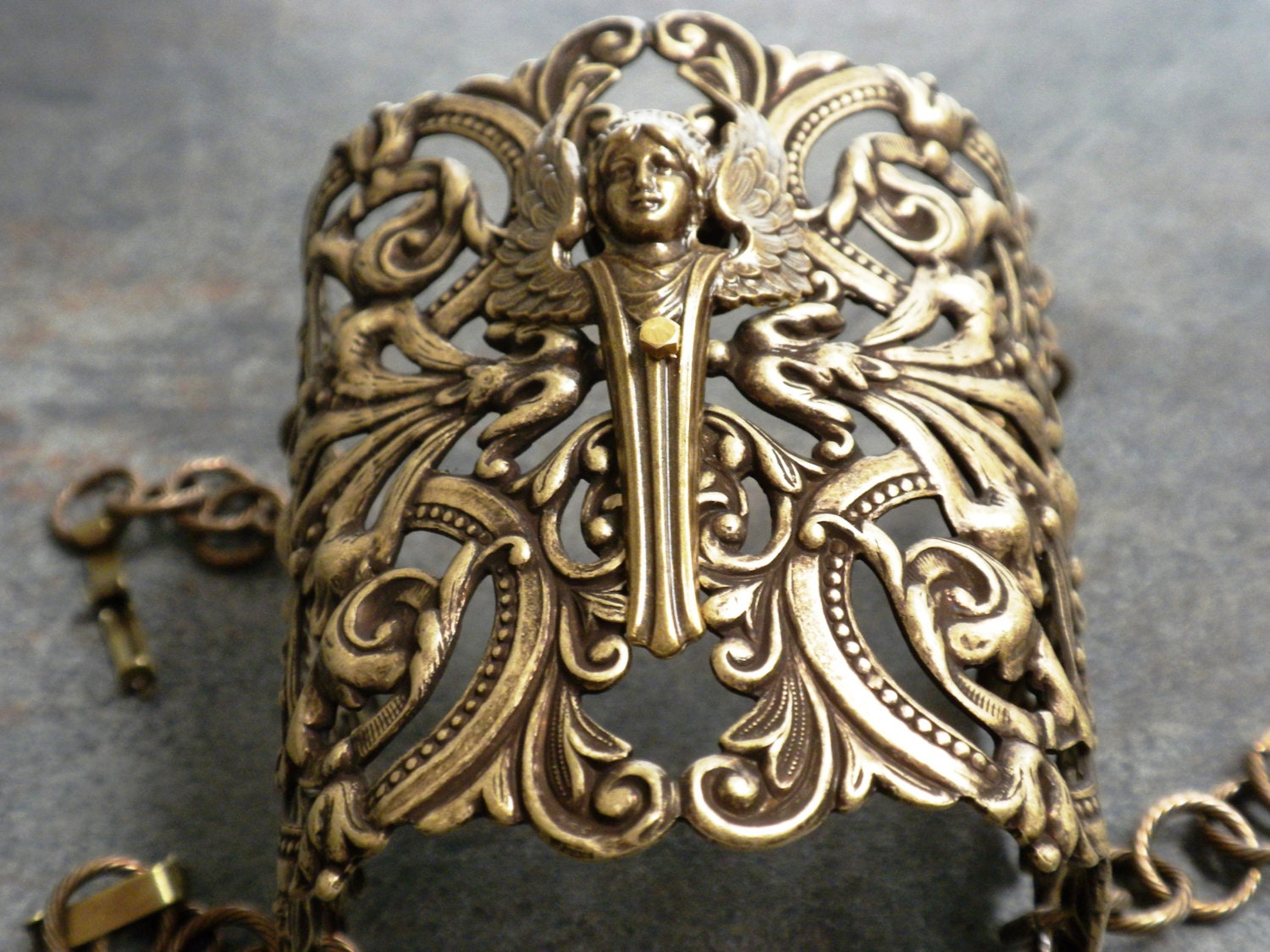 Guardian Angel Bracelet Wide Brass Statement Cuff | Etsy