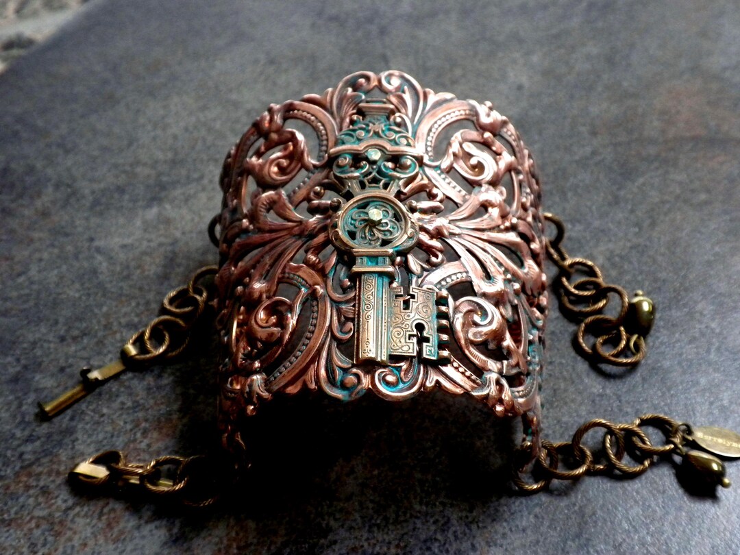 Steampunk Skeleton Key Bracelet Wide Copper Cuff Gift for Cosplayer - Etsy