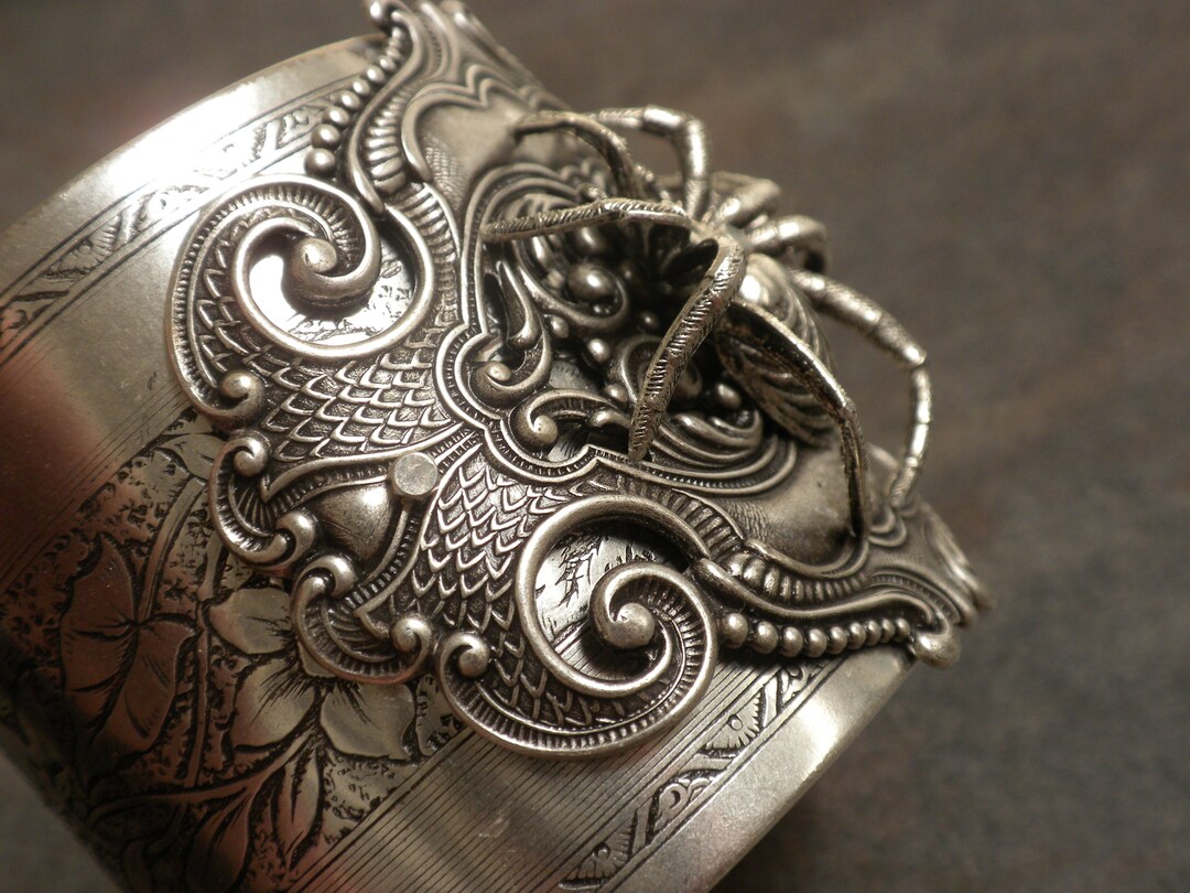Spider Whimsigoth Jewelry Gothic Silver Statement Cuff Bracelet - Etsy