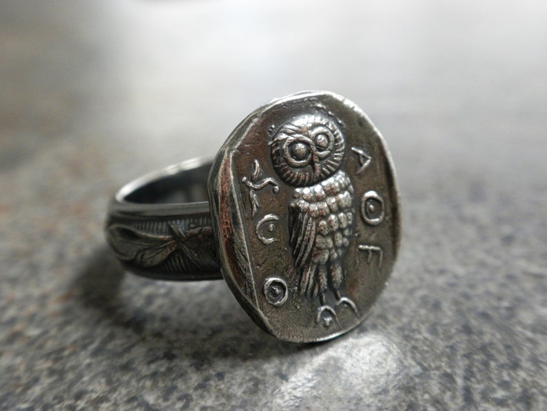 Silver Owl Ring Athenian Owl Alpha Theta Epsilon Signet - Etsy