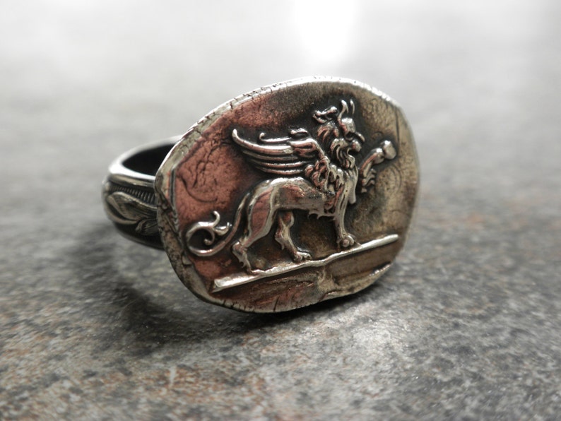 Silver Ring Winged Lion of Venice Wax Seal Jewelry - Etsy