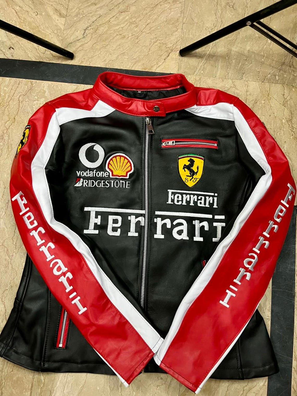 Ferrari Motorcycle Jacket Men's - Red, Black & White Real Leather ...