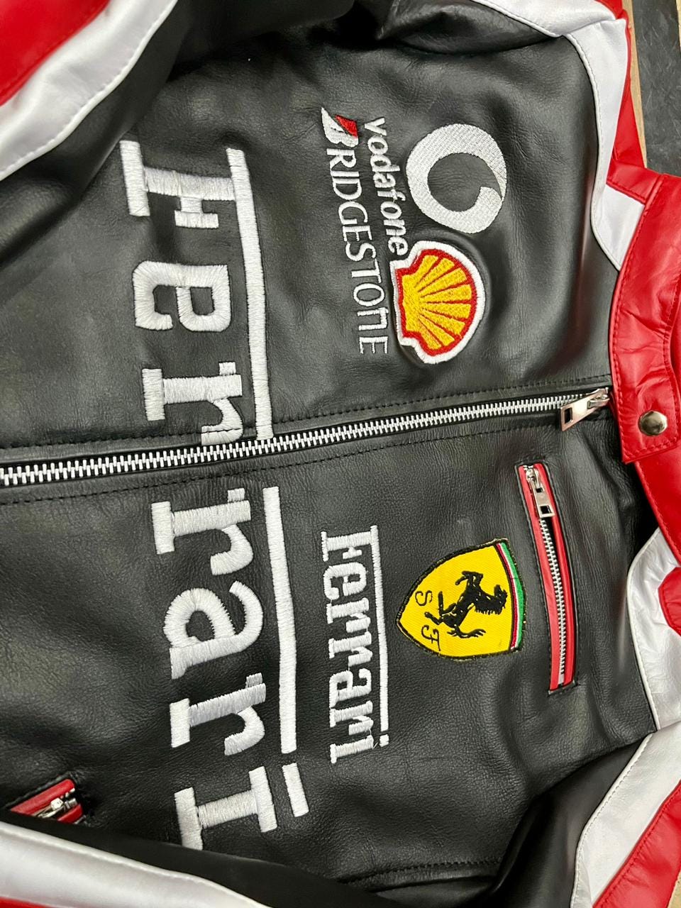 Ferrari Motorcycle Jacket Men's - Red, Black & White Real Leather ...