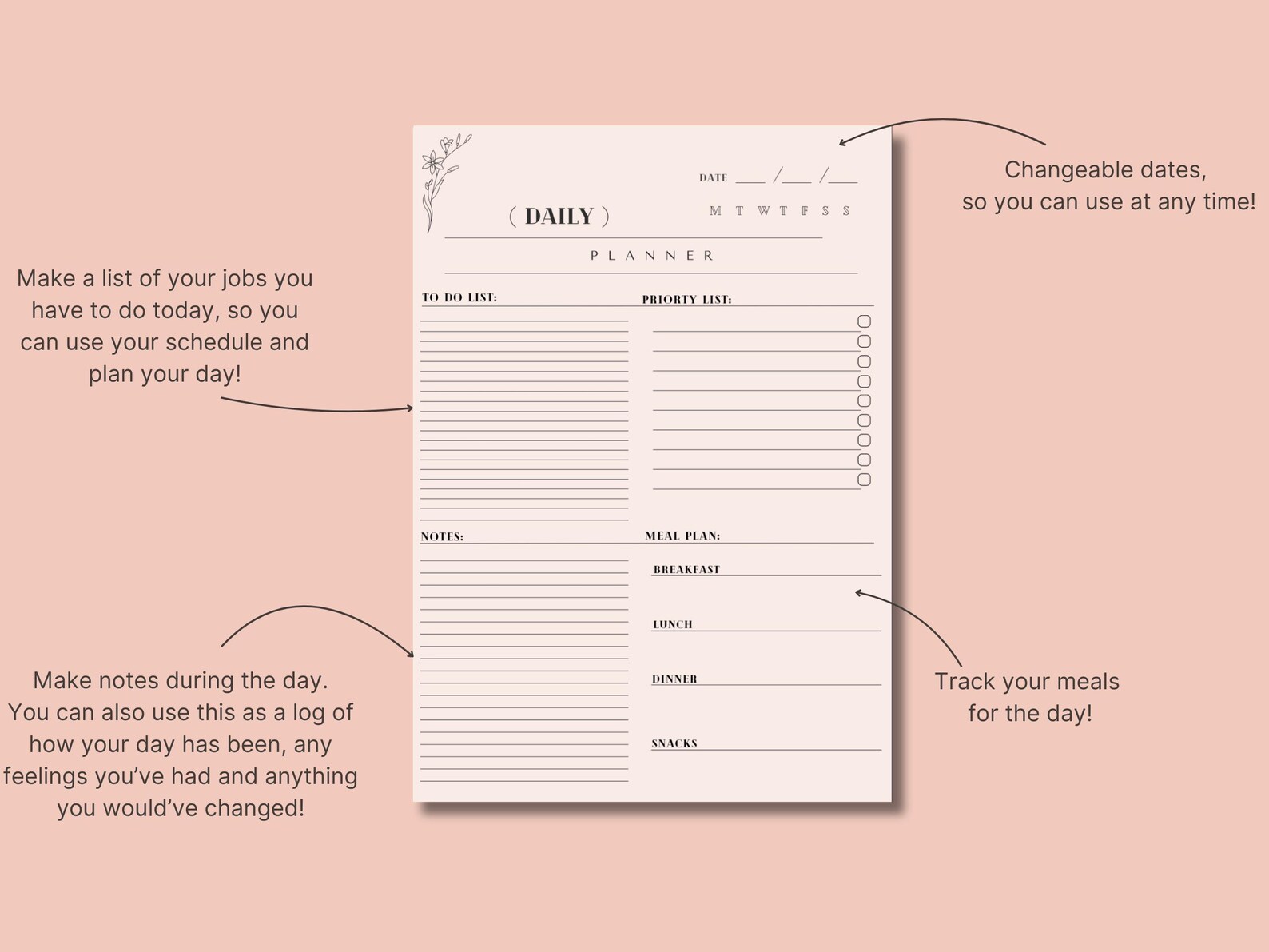 Printable Daily Planner Instant Download Goal Setting Organizer Digital ...