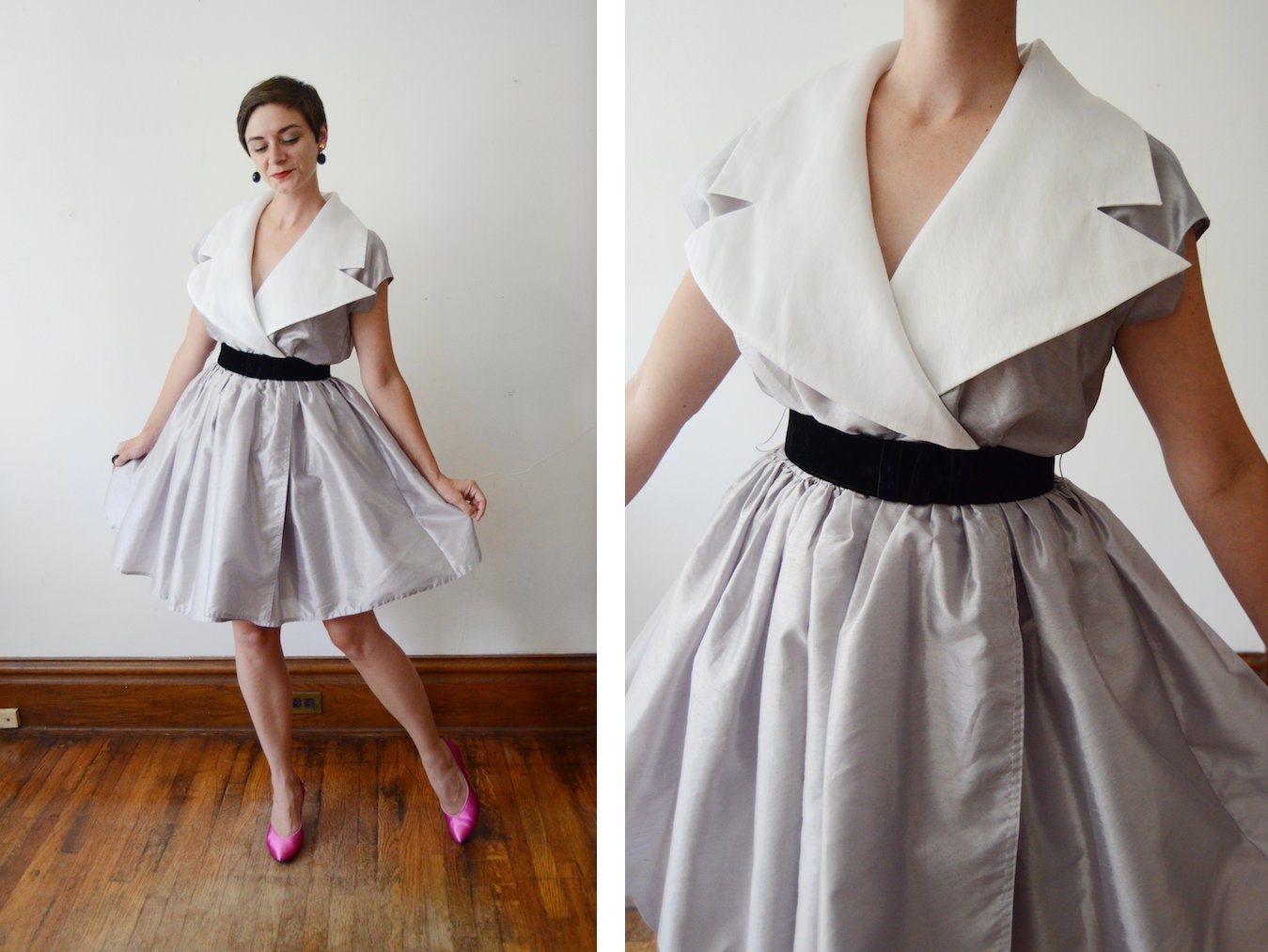 1980s Silver Party Dress - M