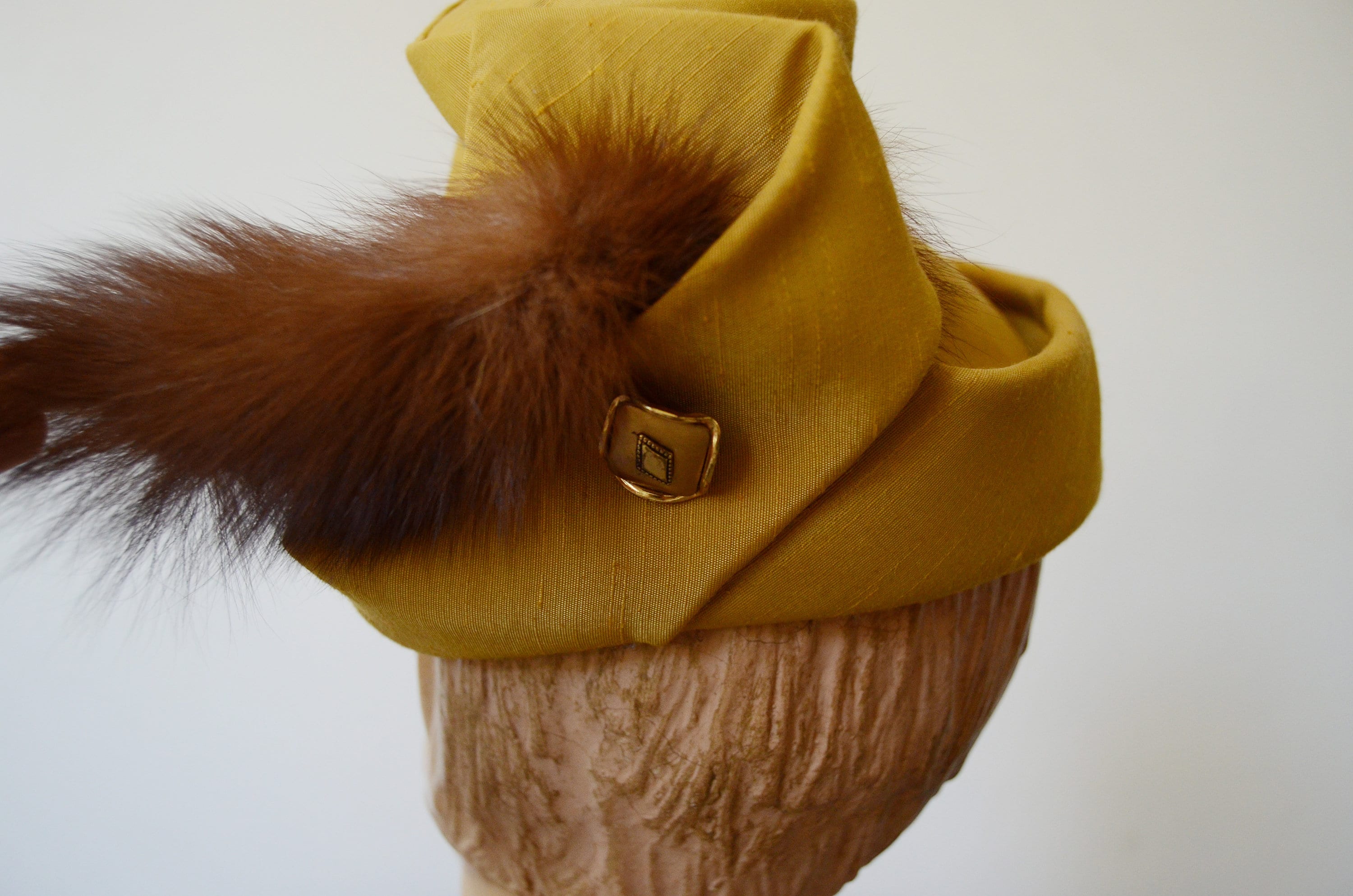 1940s Mustard Hat with Fur Tail