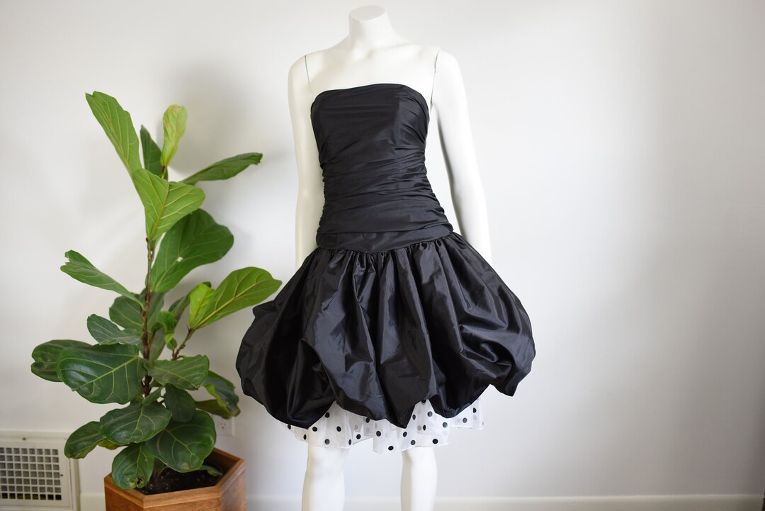 1980s Black Strapless Bubble Hem Party Dress - XXS - Etsy