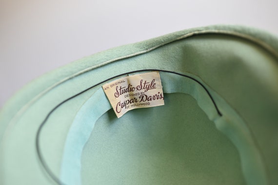 1950s Sage Green Hat with Metallic Pink Studs - Gem