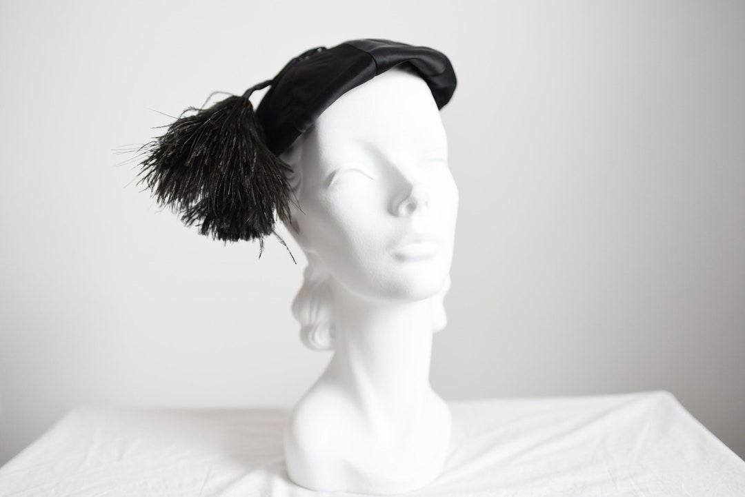 1950s Satin Beret With Feather Pom Pom - Etsy