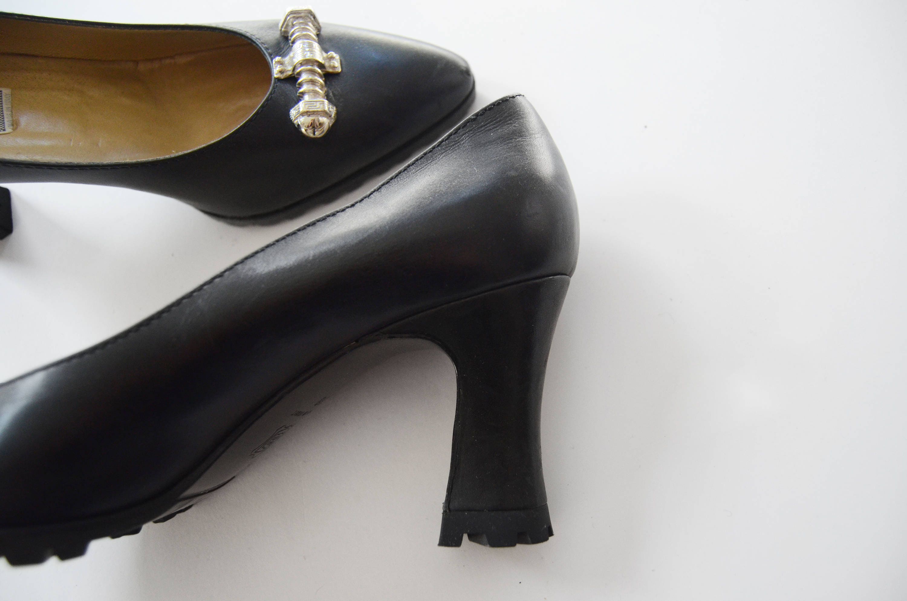 1980s/1990s Black GIANNI VERSACE Leather Heels 1980s/1990s Black GIANNI VERSACE Leather Heels