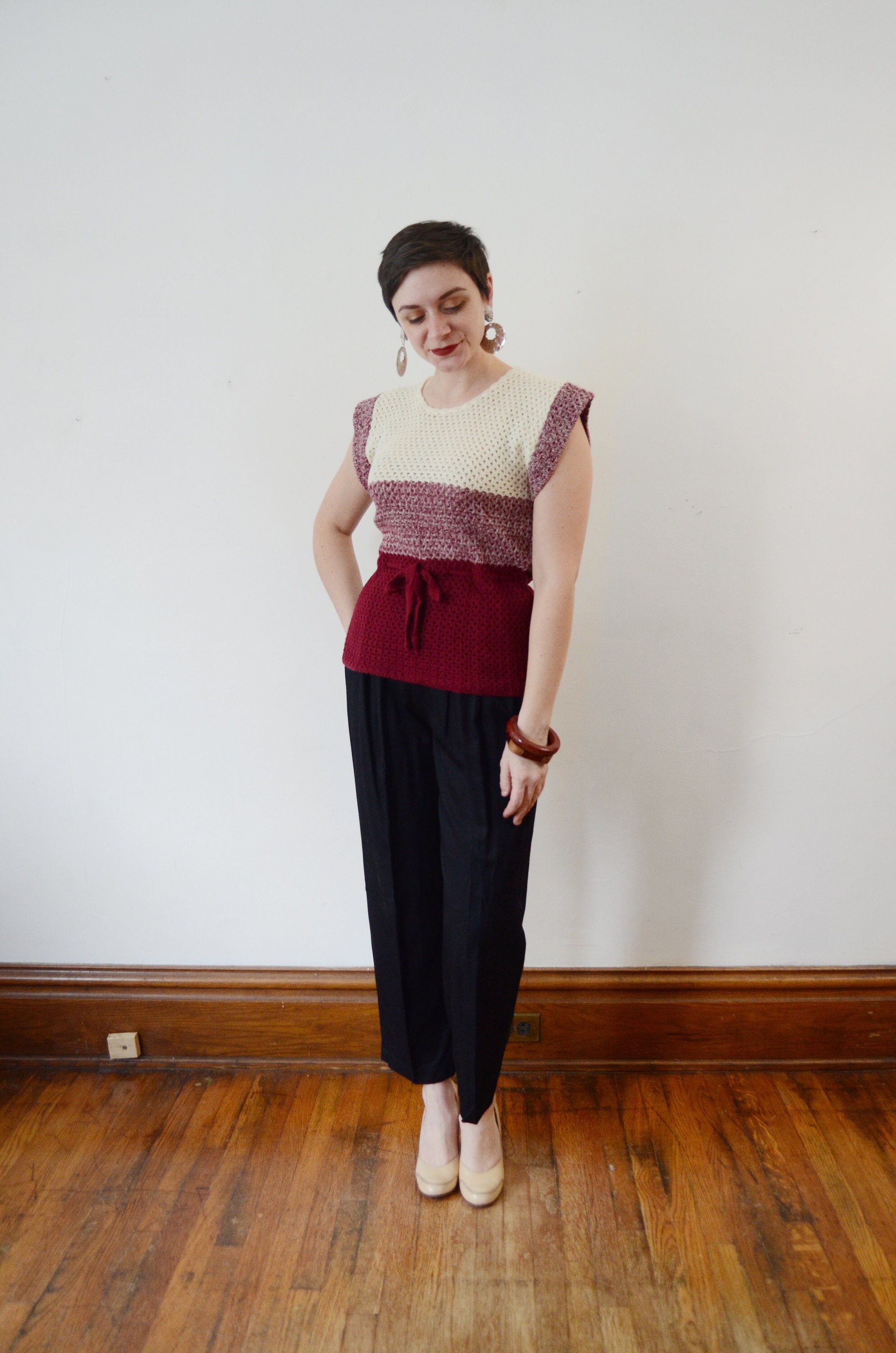 1970s Maroon Knit Top - S/M