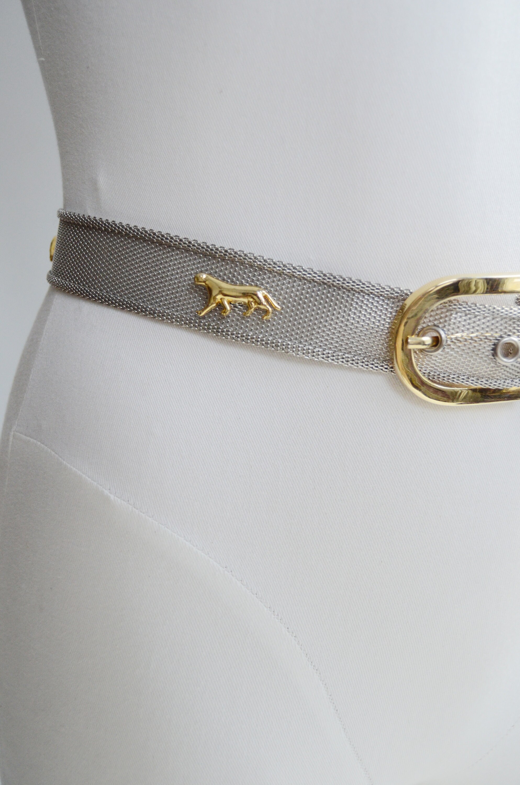 80s Silver and Gold Mesh Jaguar Belt