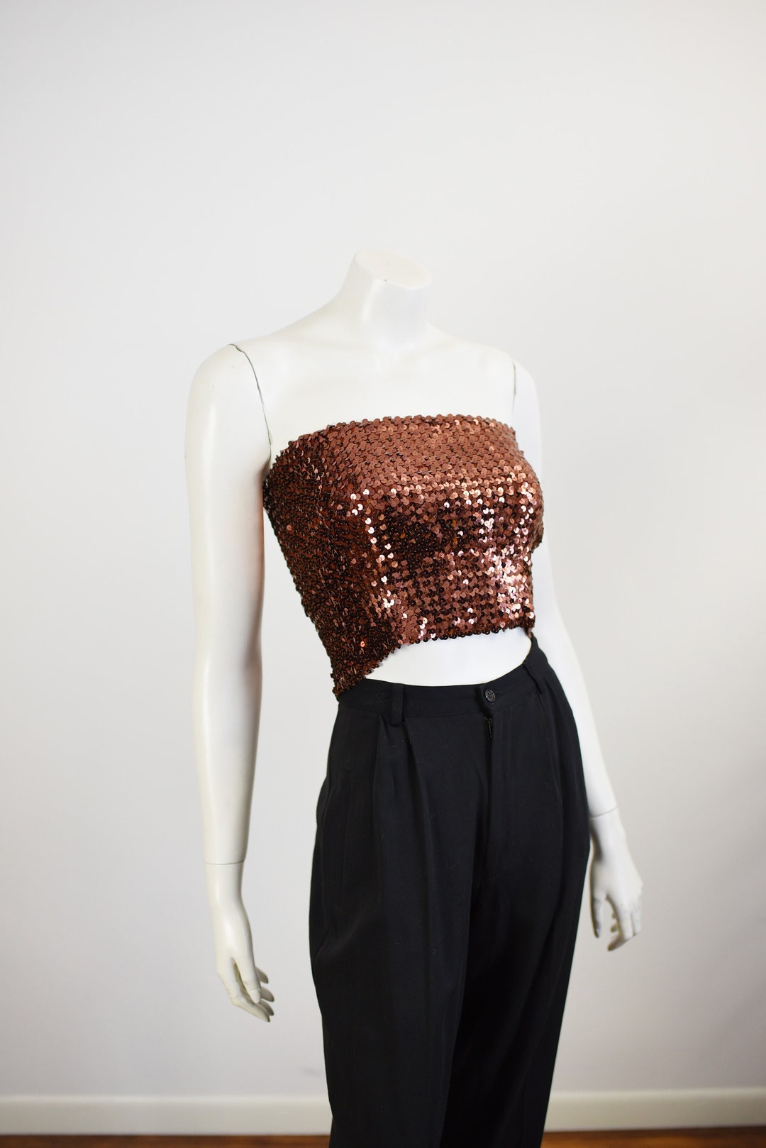 1980s Copper Sequined Tube Top - M - Etsy