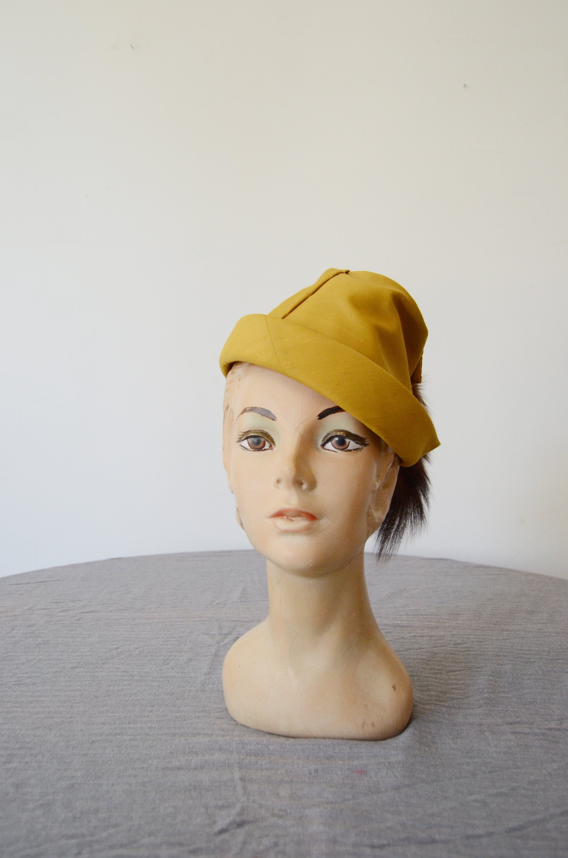 1940s Mustard Hat with Fur Tail