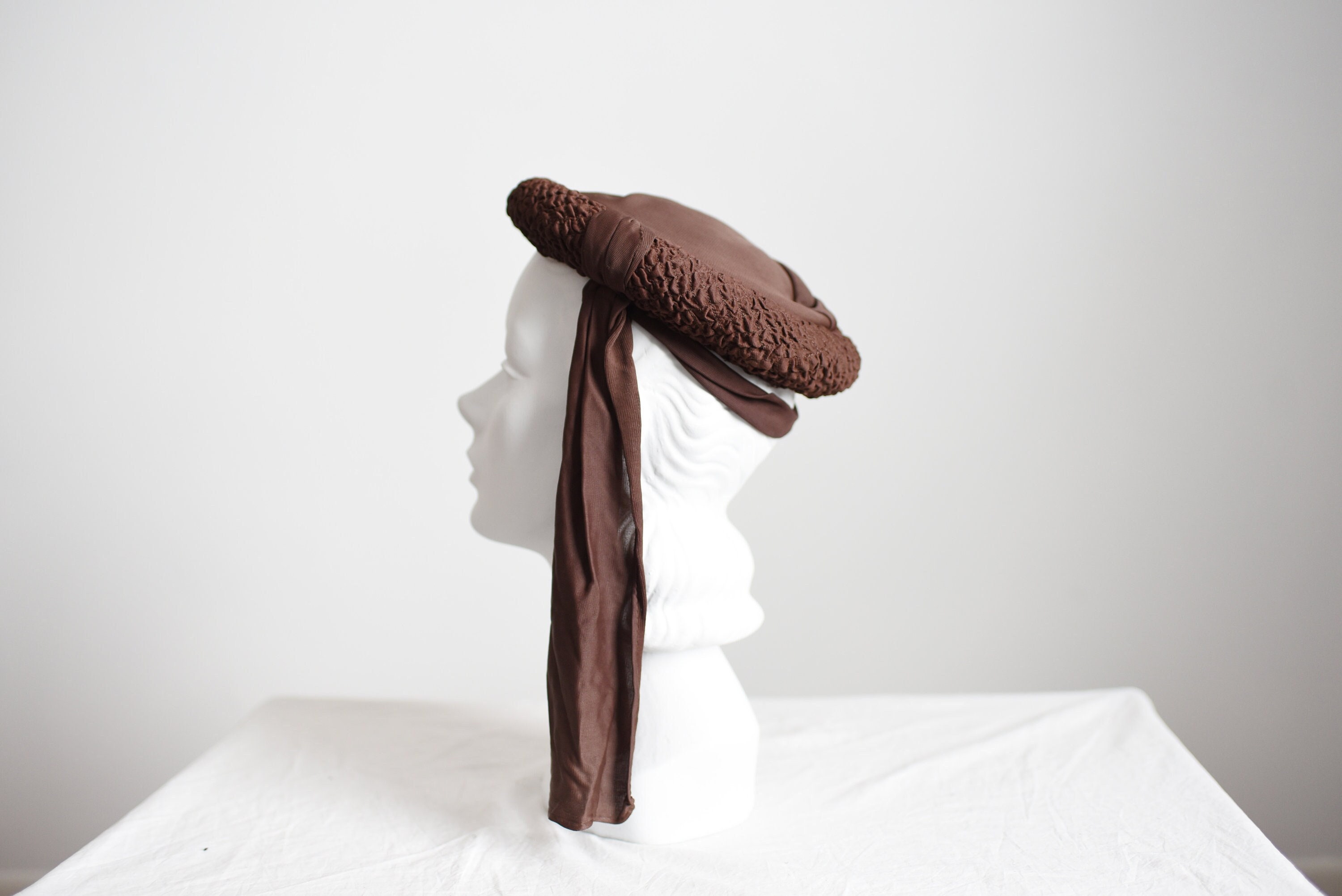 1940s Brown Quilted Donut Hat