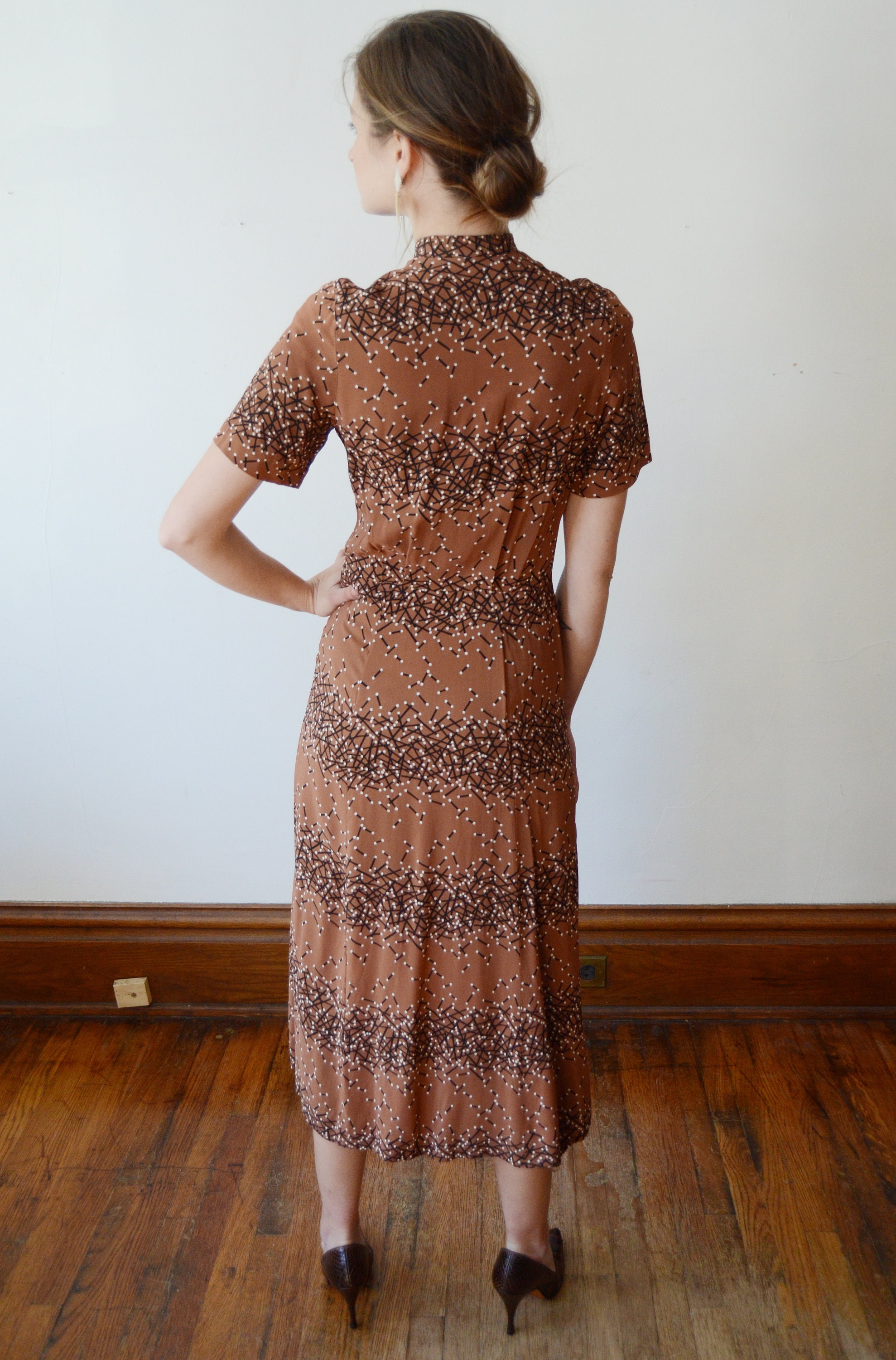 1940s Printed Rayon Dress - S