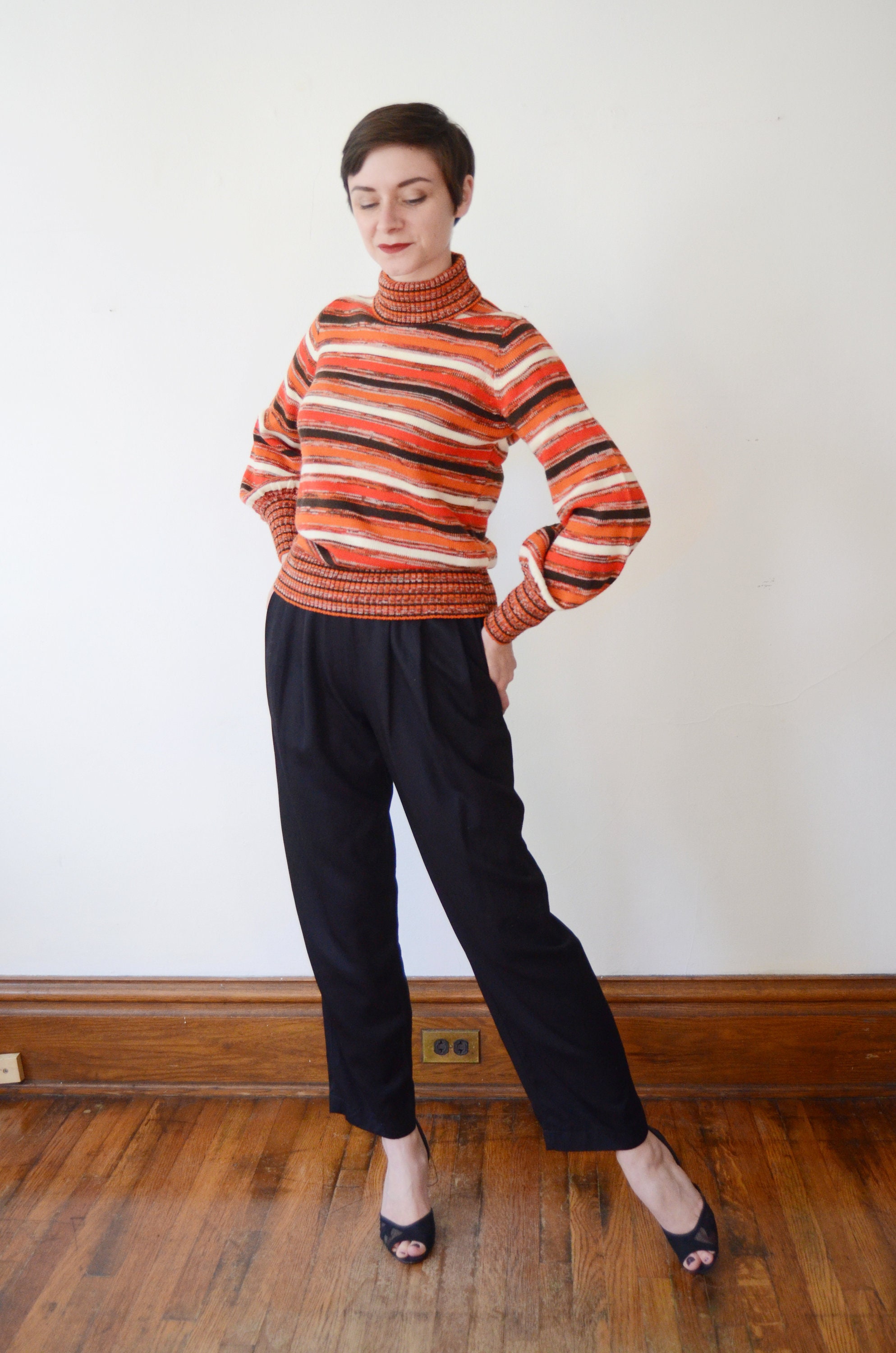 1970s Orange Striped Sweater - M