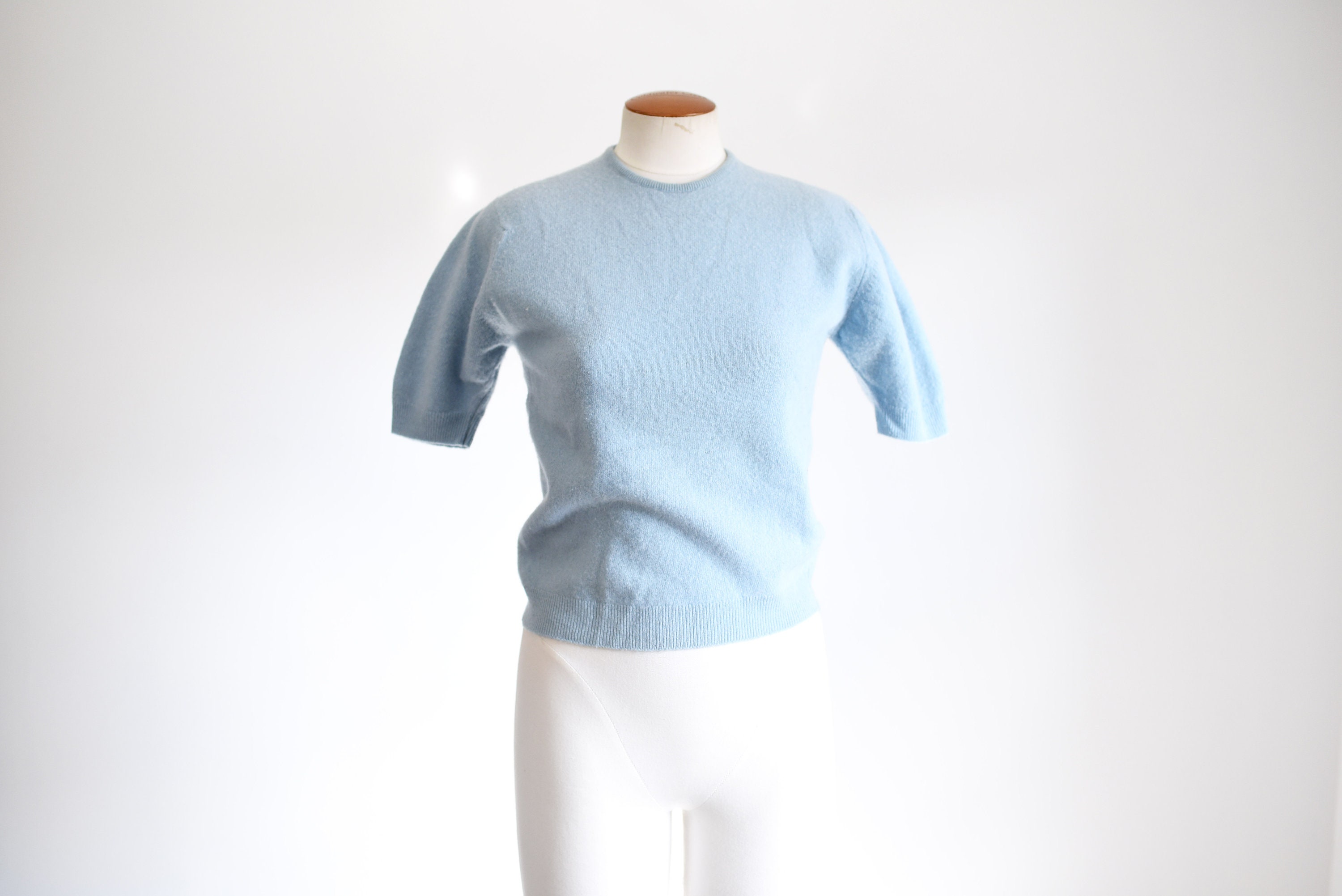 1950s Baby Blue Wool Short Sleeve Sweater -XS/S