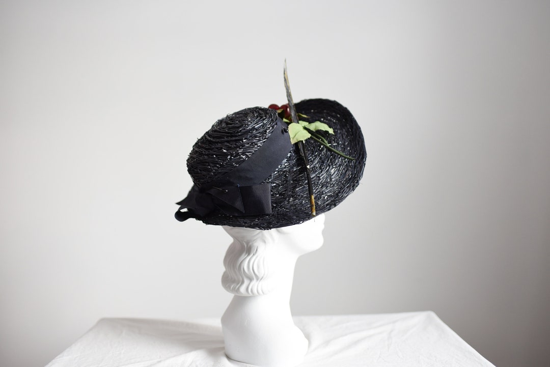 1940s Straw Hat With Grapes and Feather - Etsy