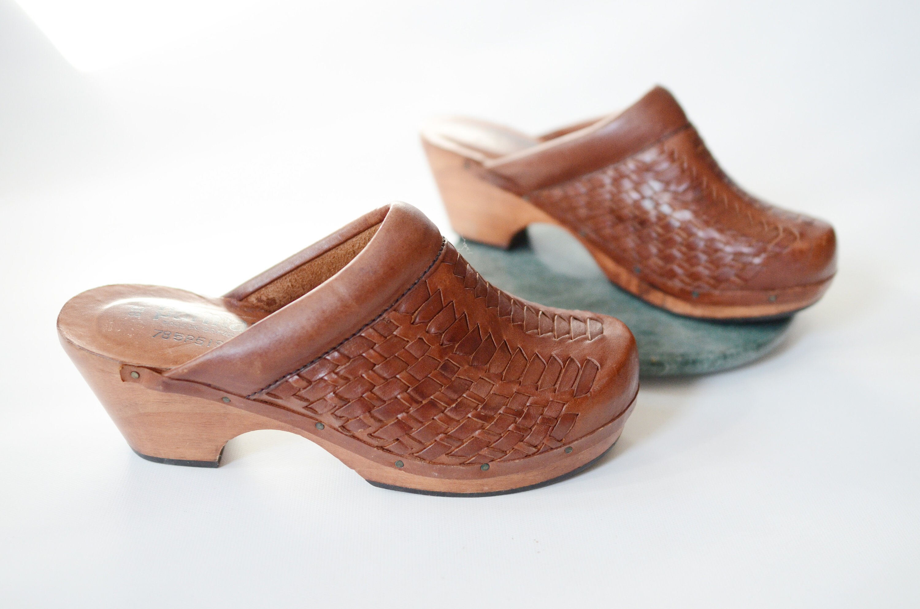 1970s Wood and Leather Clogs