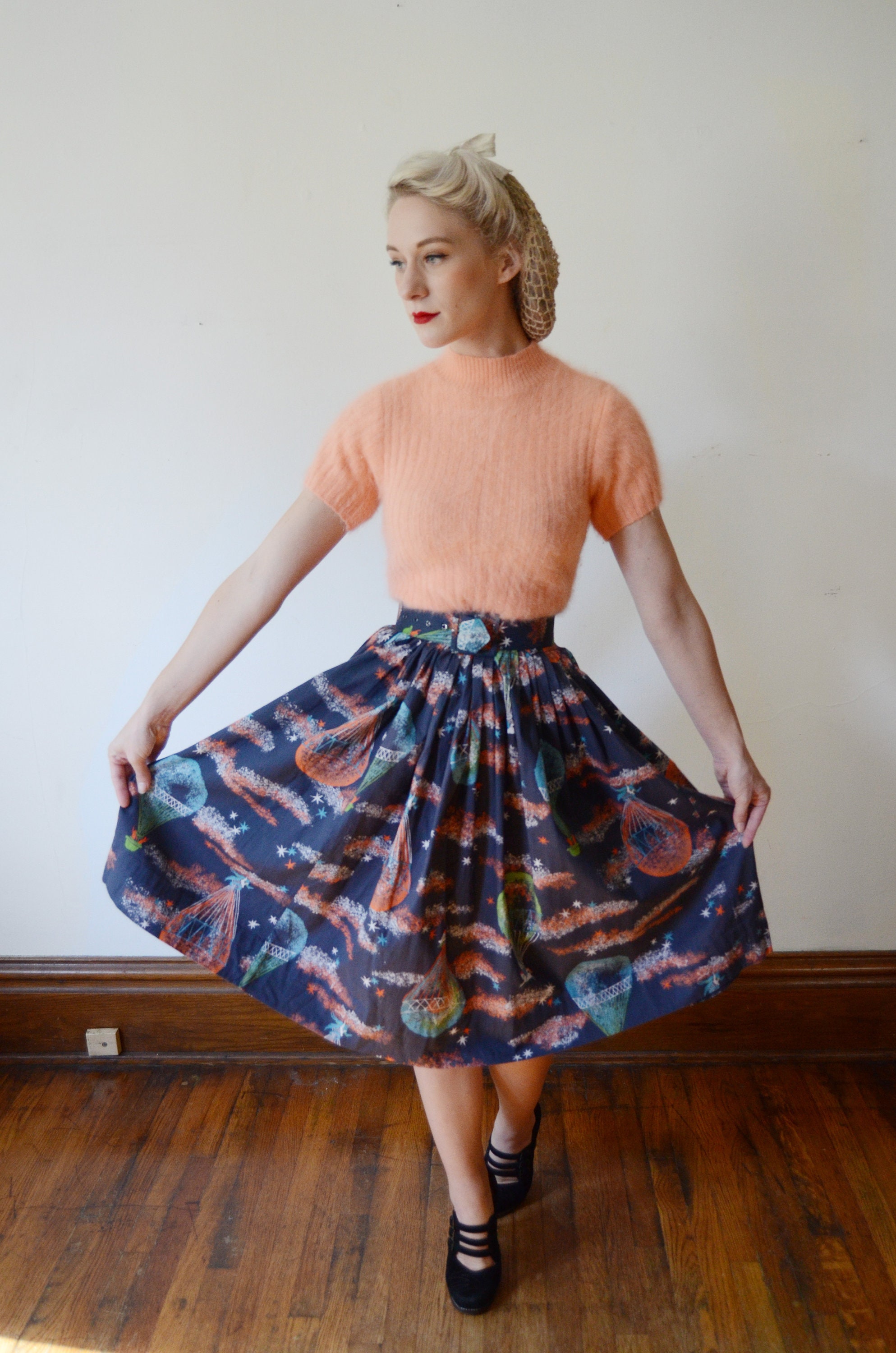 1990s Peach Angora Mock Neck Sweater - XS/S